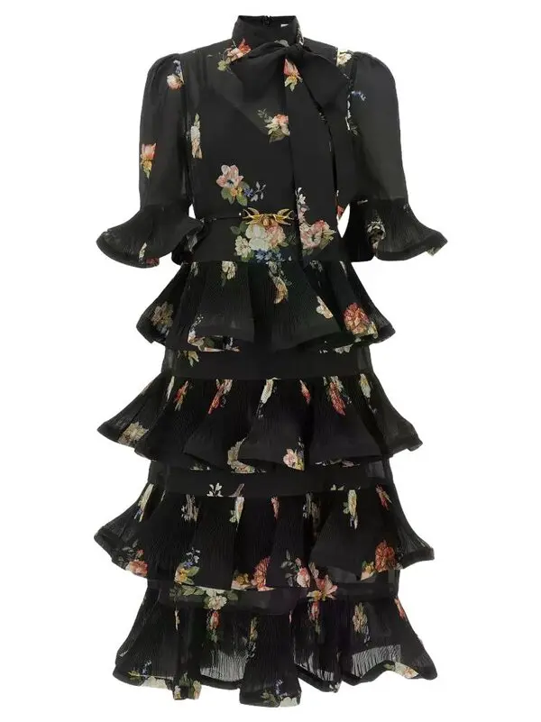 Zimmermann Floral-print Tiered Maxi Dress - Black