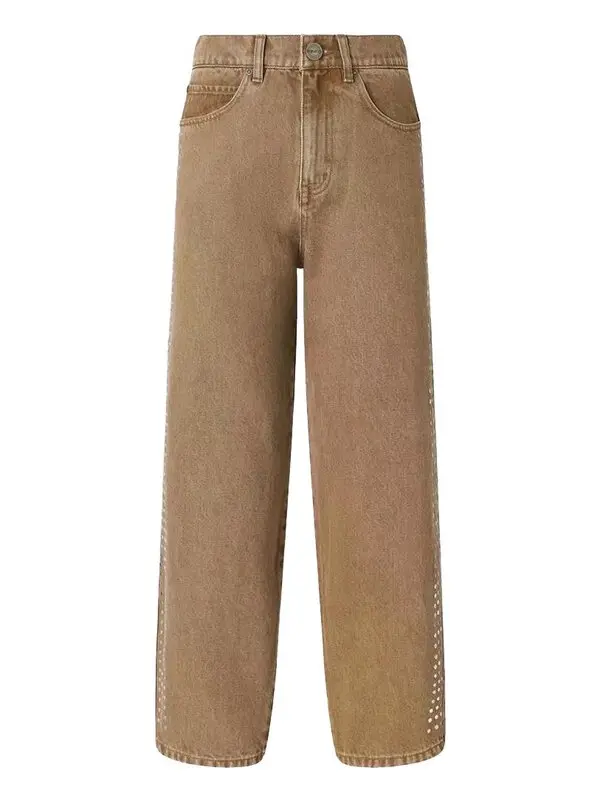 Pinko Rhinestone Embellished Embroidered Logo Denim Jeans - Neutrals