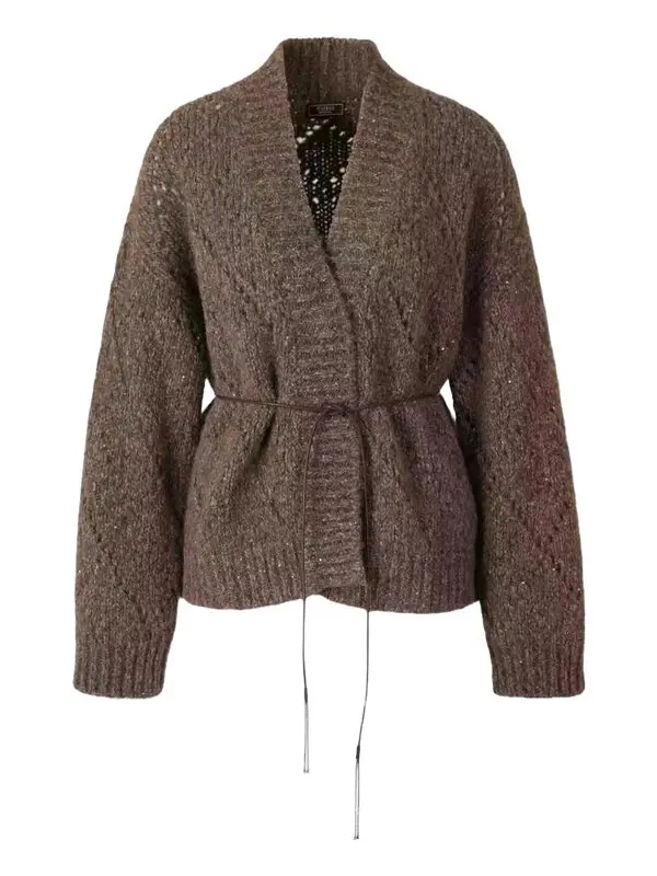 Peserico Sequin-embellished Belted Cardigan - Brown