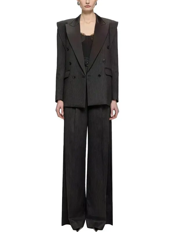 NISSA Pinstripe Wide-leg Pants - Grey