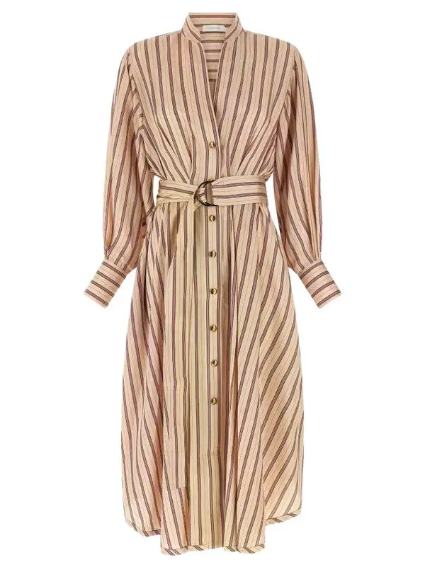 Zimmermann Valiant Tuck Striped Midi Dress - Pink