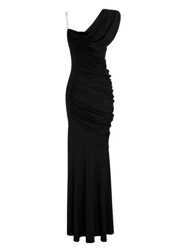 V:PM ATELIER Sade Asymmetric Ruched Maxi Dress - Black