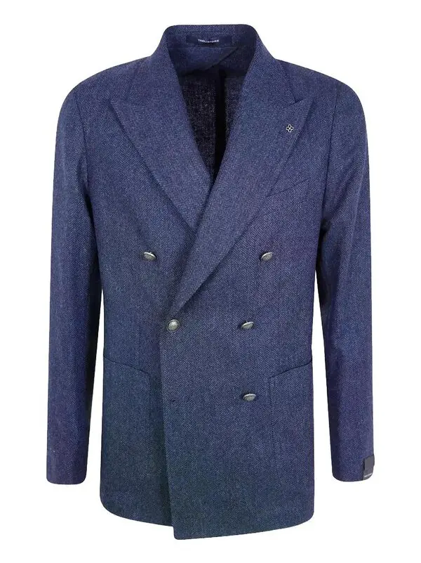 Tagliatore Montecarlo Herringbone-pattern Double-breasted Blazer - Blue