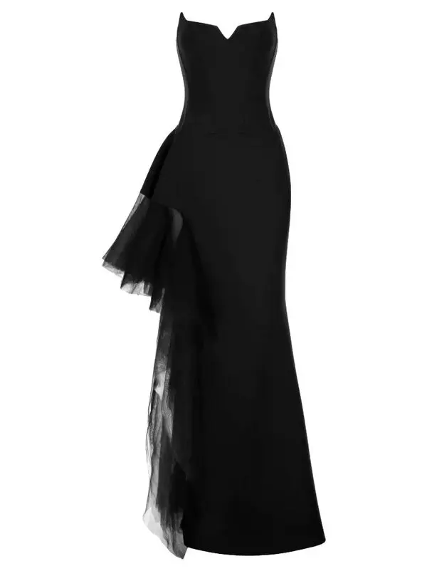 V:PM ATELIER Strapless Ruffled Maxi Dress - Black