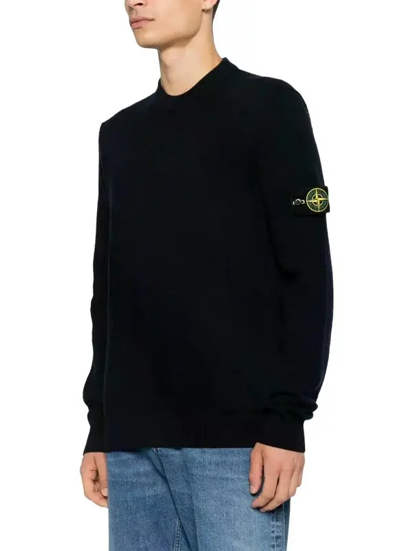 Stone Island Logo Patch Crew Neck Sweater - Black