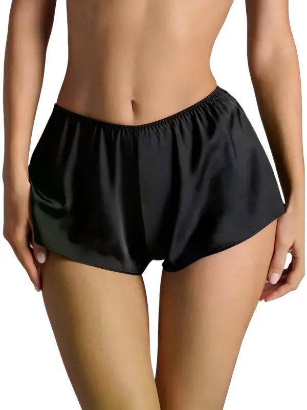 SCANDALE Embroidered Satin Shorts - Black