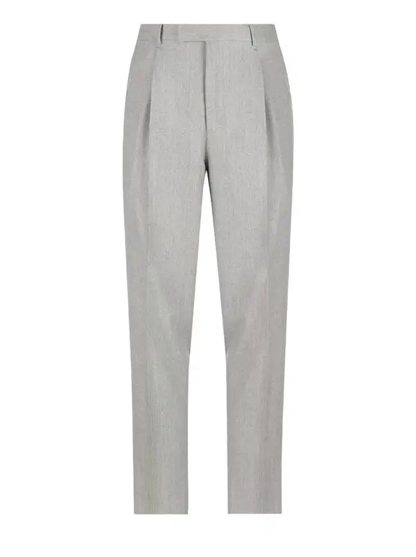 Zegna Pleated Tapered Trousers - Grey