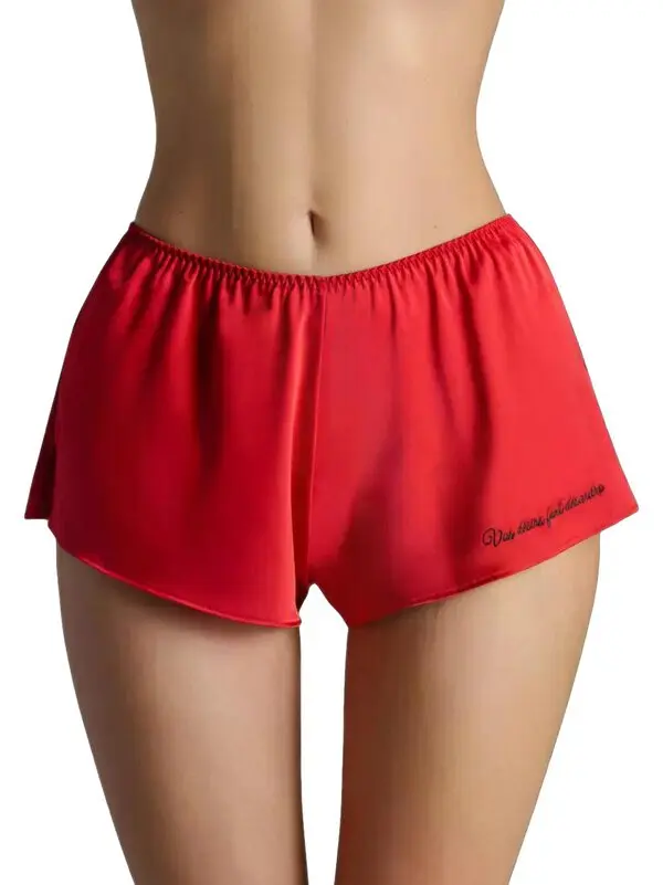SCANDALE Embroidered Satin Shorts - Red