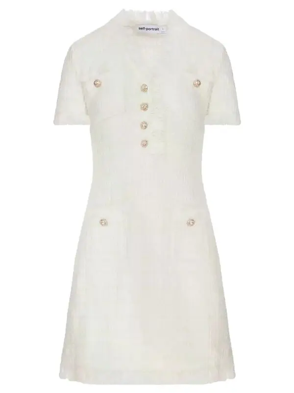 SELF-PORTRAIT Bouclé Frayed-trim Mini Dress - White