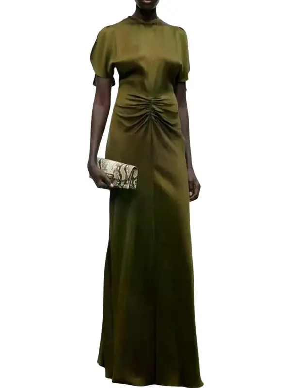 Victoria Beckham Gathered-waist Flared-hem Maxi Dress - Green