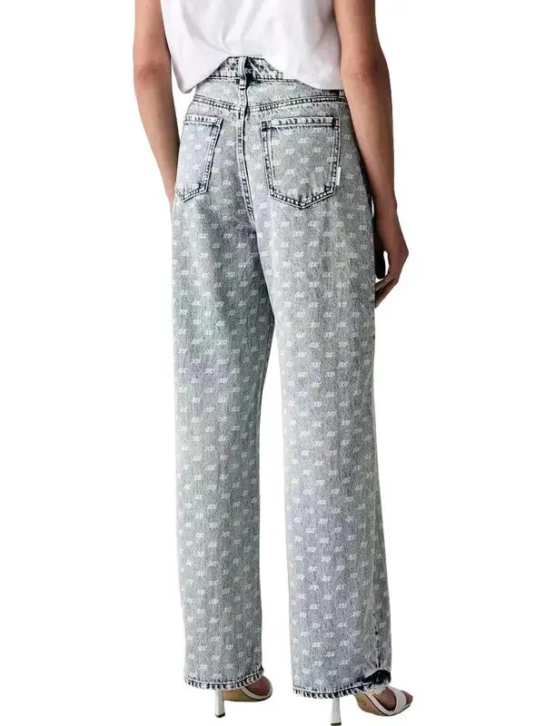 Armani Exchange Monogram Print Acid Wash Straight Leg Jeans - Blue