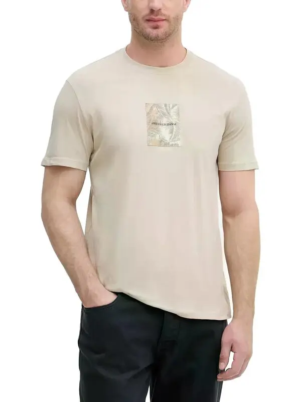 Armani Exchange Logo-patch Palm-print T-shirt - Neutrals