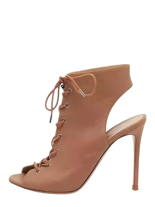 GIANVITO ROSSI Beige Leather Cut-out Lace-up Stiletto Booties - Neutrals