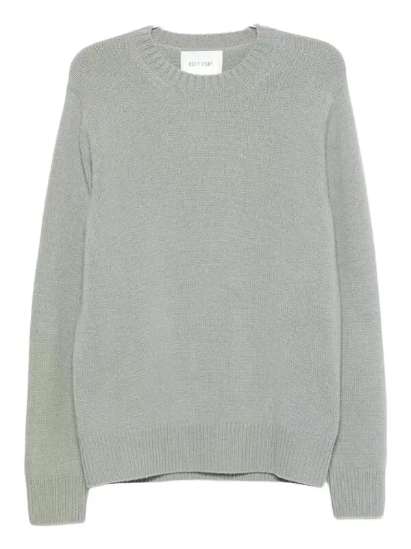 Soft Goat Ribbed Knit Crew Neck Sweater - Grey