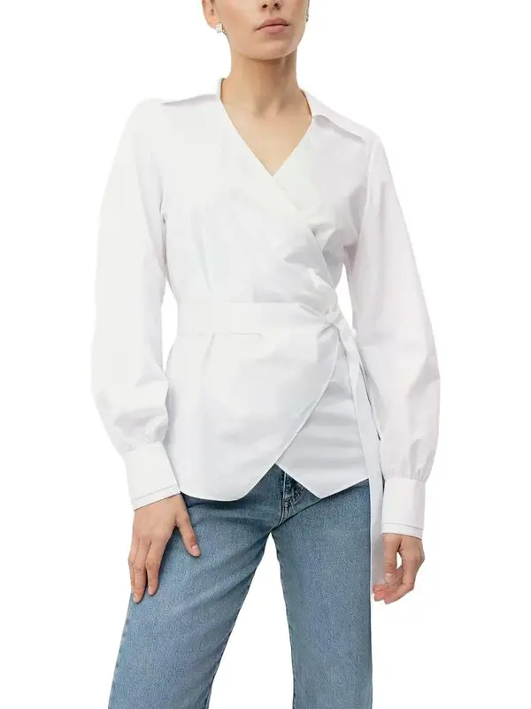 BOSS Regular-fit Cotton Poplin Blouse With Wrap Front And Tie Detail - White