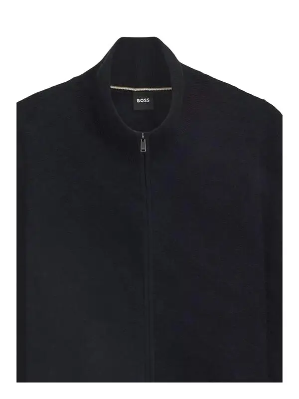 BOSS Zip-up Cotton Sweater With Textured Finish - Blue