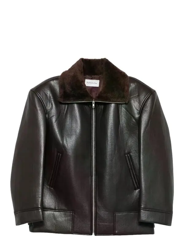 THE FRANKIE SHOP Shearling-collar Faux-leather Jacket - Brown