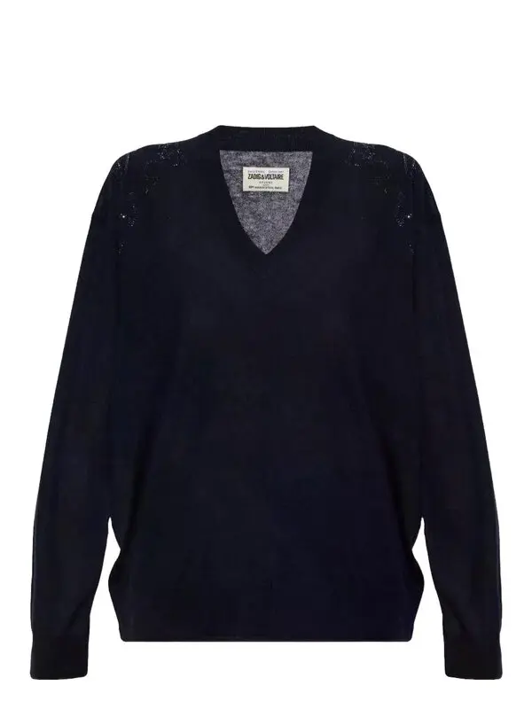 Zadig&Voltaire Embellished Cashmere V-neck Sweater - Blue