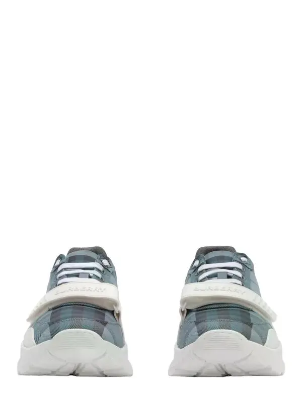 Burberry Check And Leather Lace-up Sneakers - Blue
