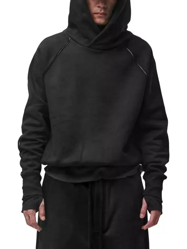 THOM KROM Raw-edge Trim Raglan Sleeve Hoodie - Black