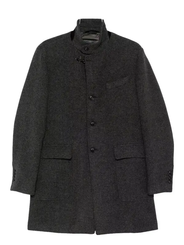 FAY Herringbone Weave Hook-fastening Coat - Grey