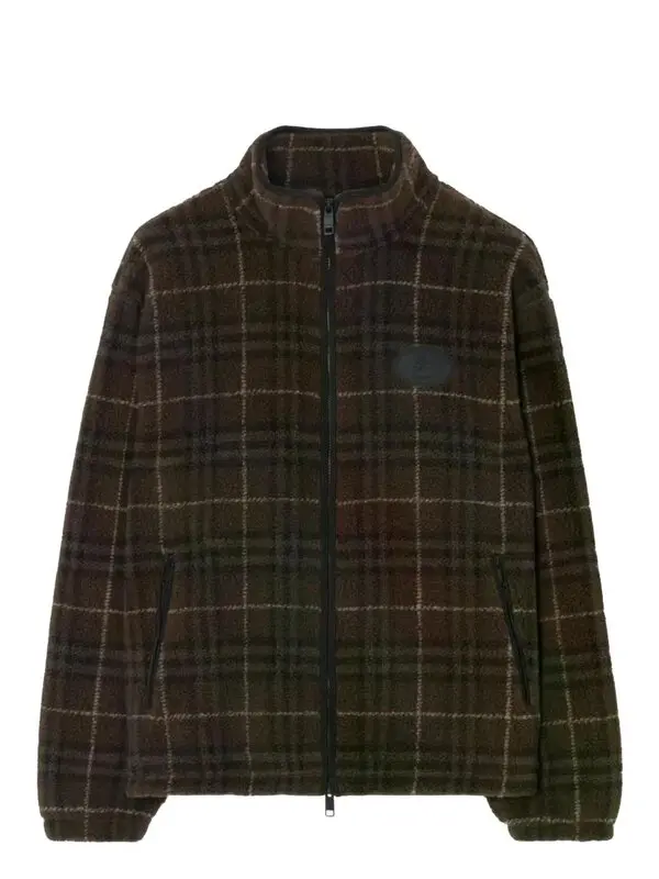 Burberry Check Wool Cashmere Blend Fleece Jacket - Brown