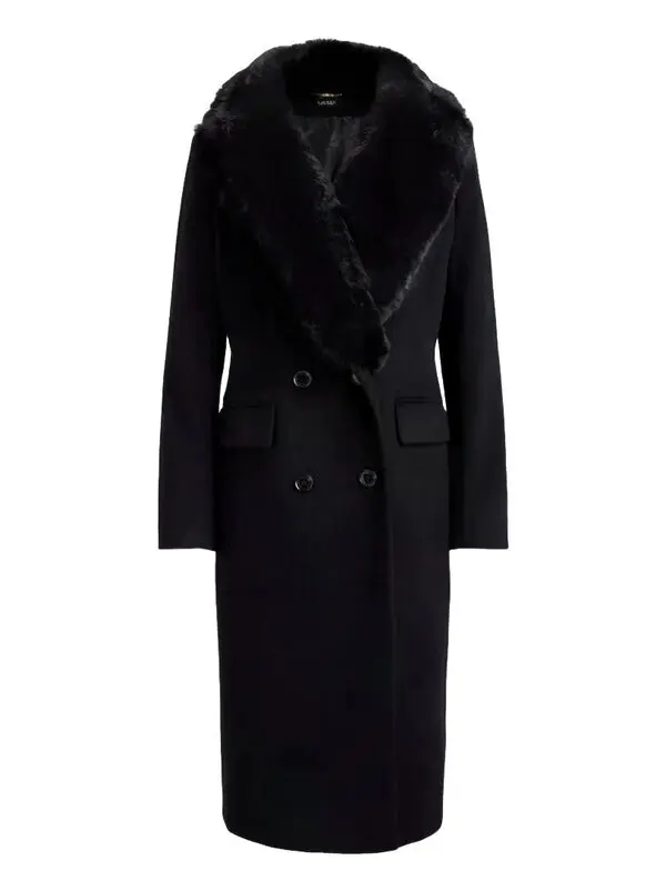 Ralph Lauren Double-breasted Faux Fur Trim Coat - Black