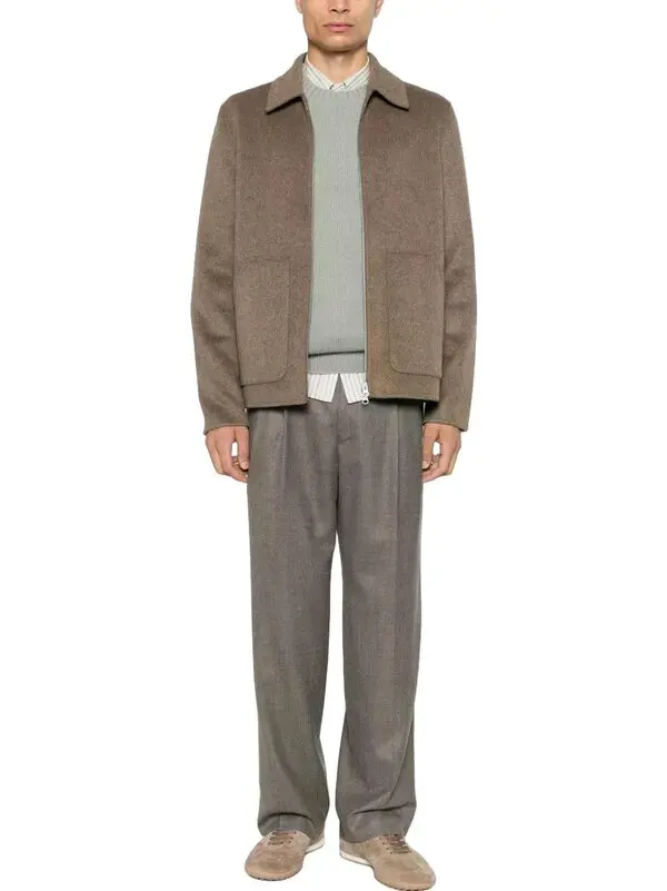 SAMSOE SAMSOE Spread Collar Zip-up Jacket - Brown
