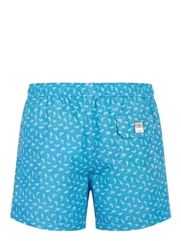 Fedeli Dolphin-print Swim Shorts - Blue