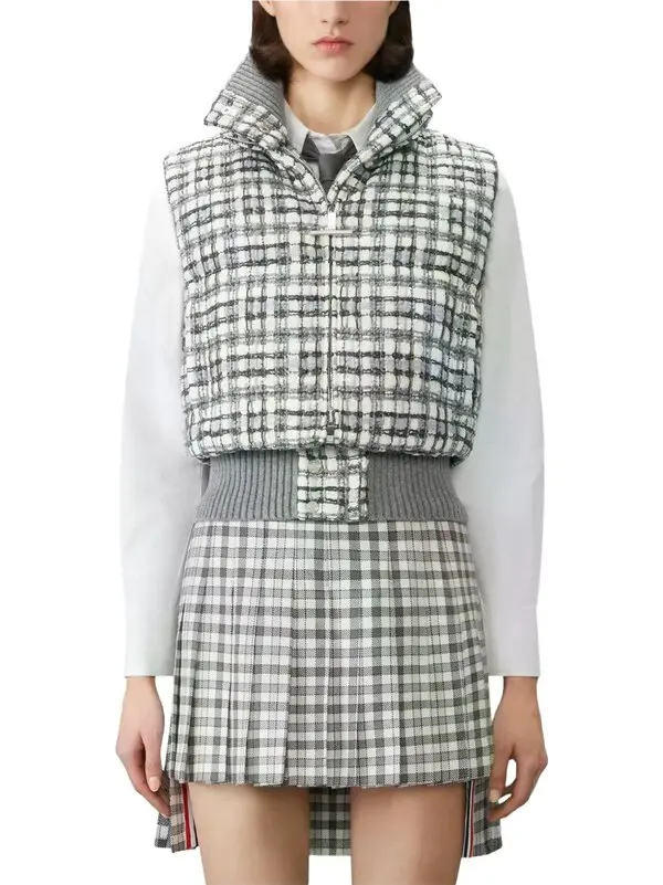Thom Browne Sheer Organza Ribbon Tweed Cropped Down Vest - White