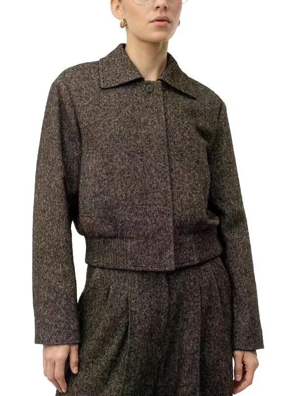 BOSS Bomber-style Jacket In Herringbone Fabric - Brown