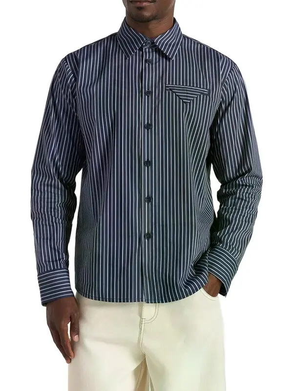 Manière De Voir Navy Pinstripe Long Sleeve Shirt - Blue