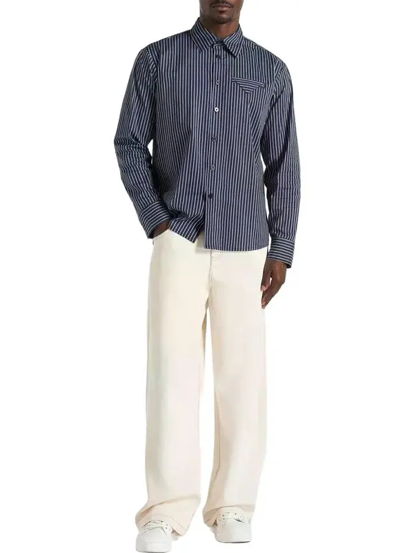 Manière De Voir Navy Pinstripe Long Sleeve Shirt - Blue