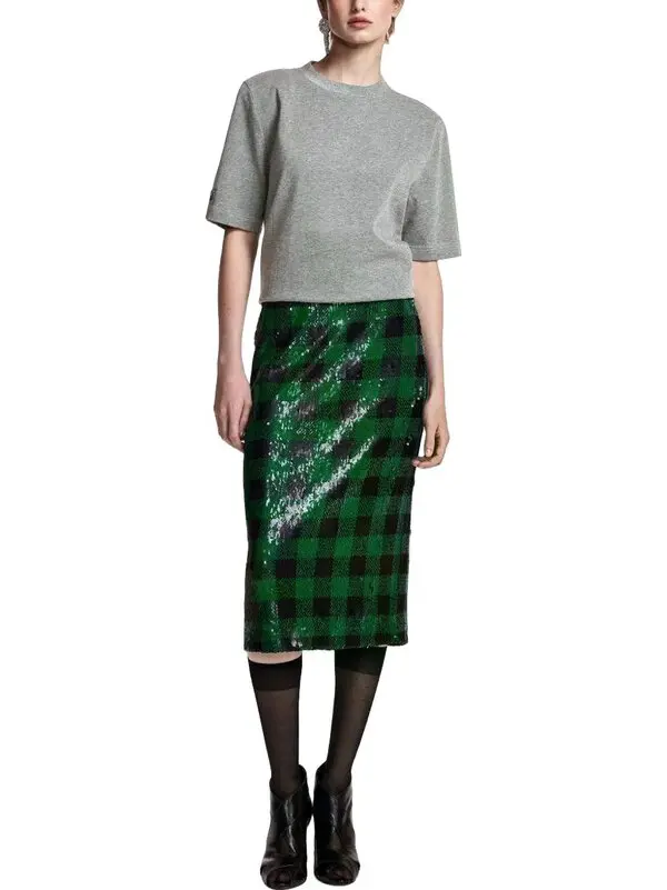 Essentiel Antwerp Sequin Embellished Checked Midi Skirt - Green