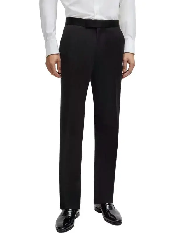 BOSS Slim-fit Tuxedo Trousers With Silk-blend Trims - Black