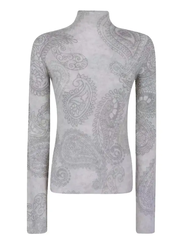 Emporio Armani Alpaca Paisley Print High Neck Sweater - Neutrals