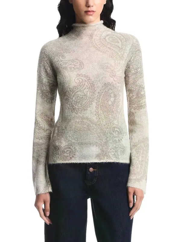 Emporio Armani Alpaca Paisley Print High Neck Sweater - Neutrals