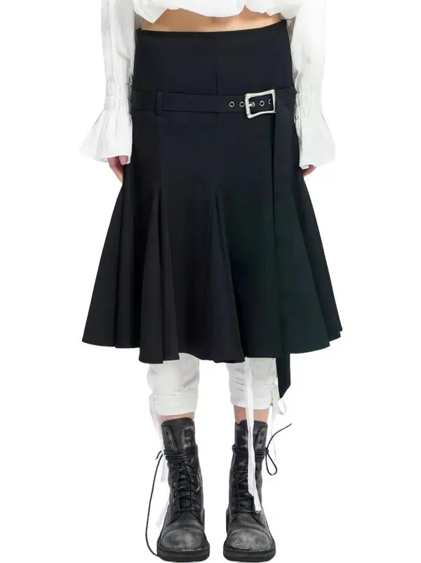 ANN DEMEULEMEESTER Belted Pleated Midi Skirt - Black