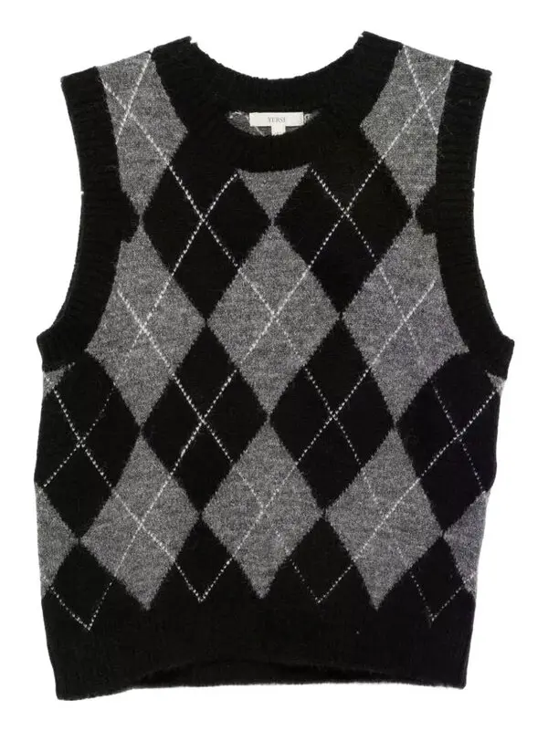 YERSE Argyle Knit Sweater Vest - Black
