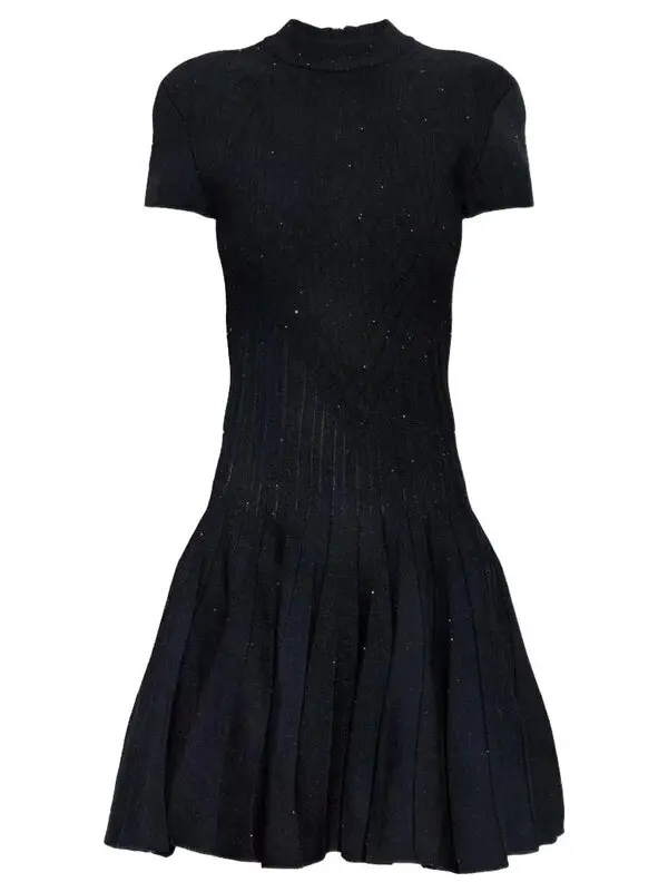 Balmain Sequin Embellished Pleated Mini Dress - Black