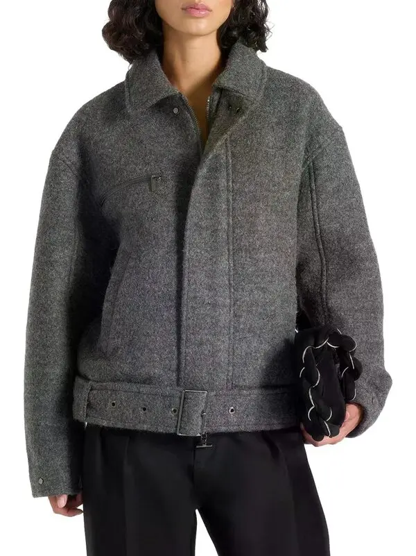 Manière De Voir Ezra Wool Belted Bomber Jacket - Grey