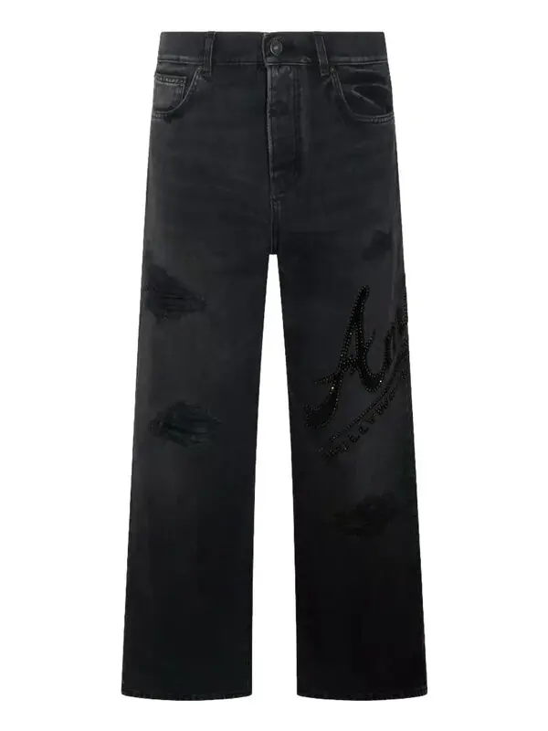 Amiri Crystal Embellished Distressed Jeans - Black