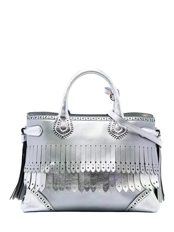 Burberry Metallic Leather Brogue Banner Satchel - Silver