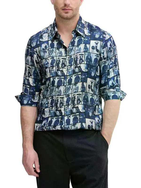 Armani Exchange Graphic-print Long-sleeved Shirt - Blue