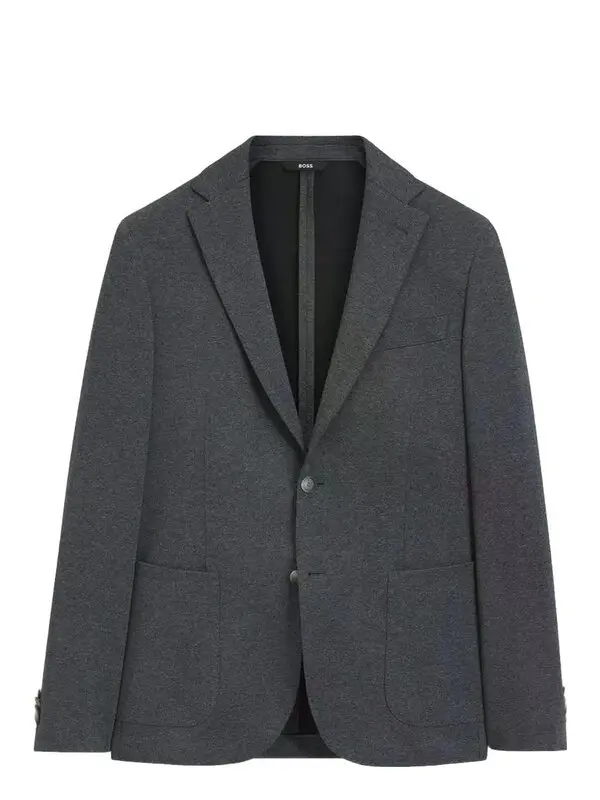 BOSS Slim-fit Jacket In Patterned Stretch Cotton Blend - Blue