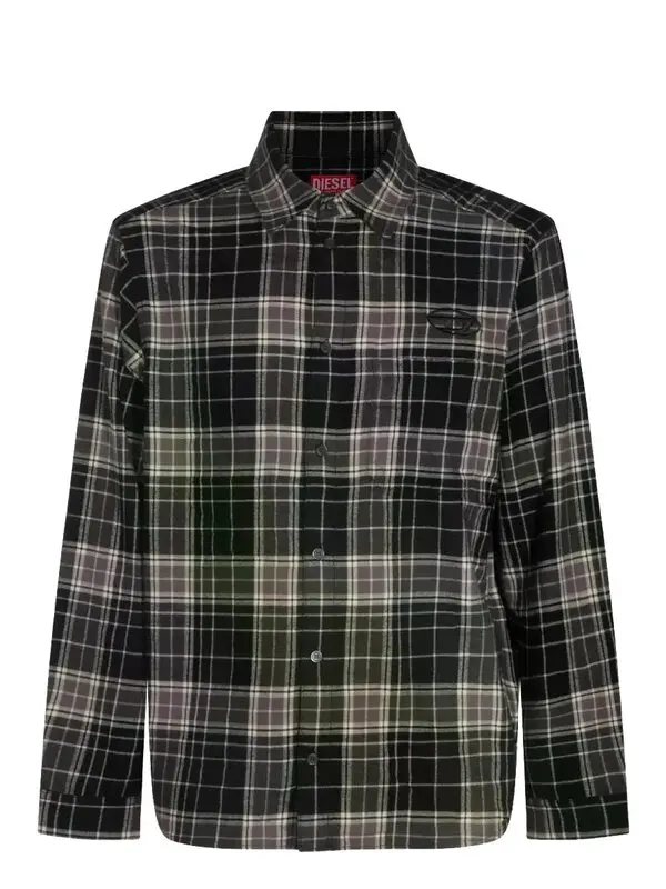 DIESEL® Check-print Logo-patch Shirt - Black