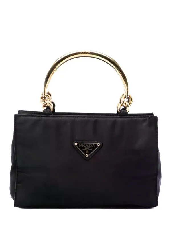 Prada Tessuto Metal Handle Bag Handbag - Black