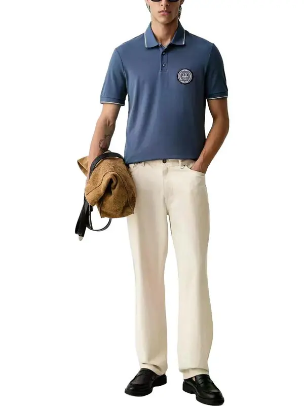 Armani Exchange Logo-patch Tipped-trim Polo Shirt - Blue