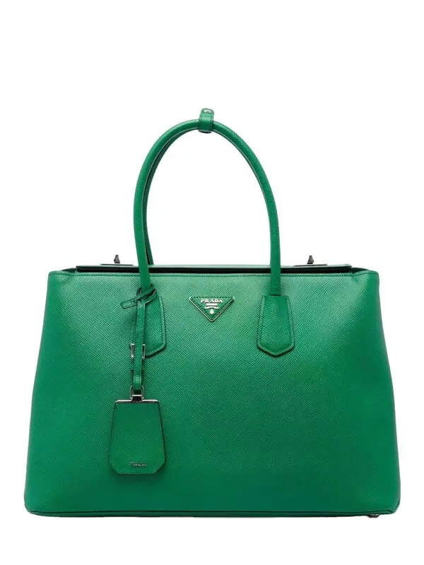 Prada Saffiano Leather Turnlock Twin Satchel - Green