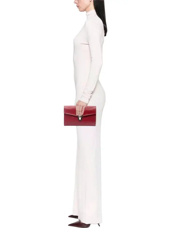 Prada Saffiano Leather Envelope Clutch With Push Lock Closure - Red